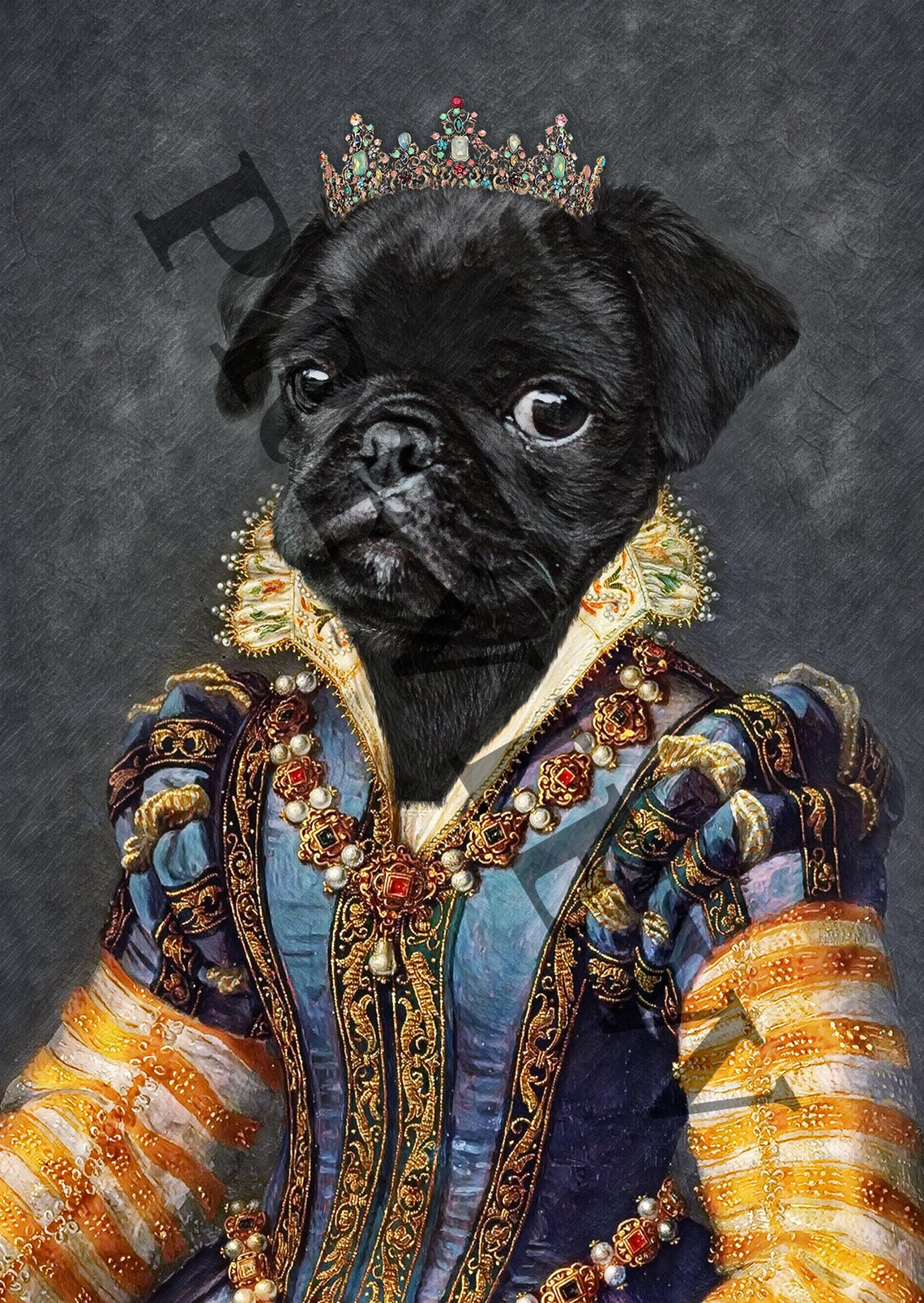 Pug Queen Art Print Vintage Historical Royal Painting Style - Etsy