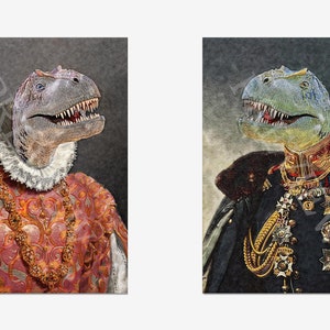 Dinosaur T. Rex Wall Art Set - Vintage Painting Style Portrait of ...
