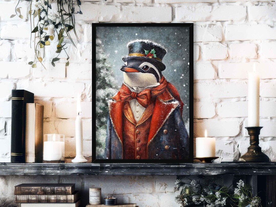 Penguin Christmas Print: Vintage Victorian Bird Portrait - Etsy