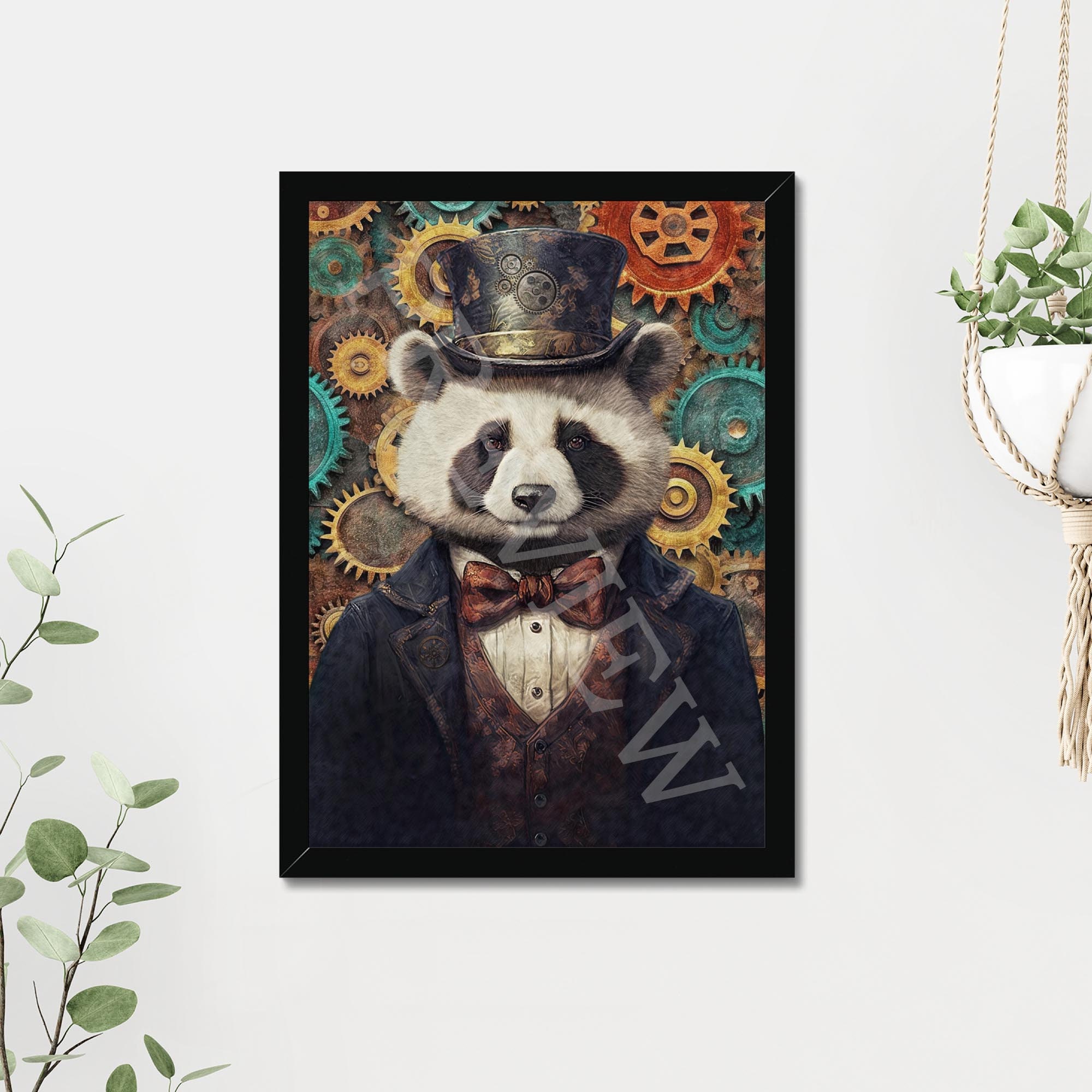 Steampunk Panda Wall Art Print // Vintage Style Portrait of Gentleman ...