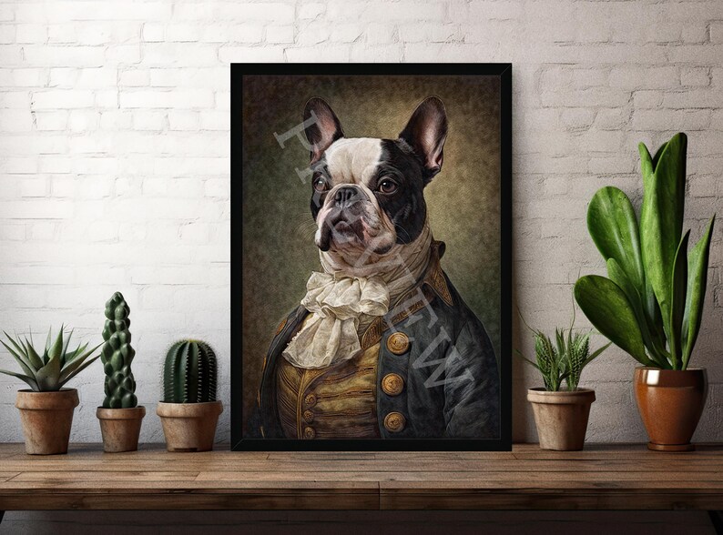French Bulldog Wall Art Print // Black & White Frenchie Dog Wearing ...