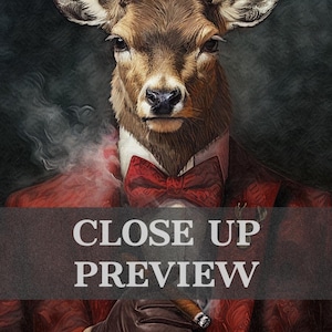 Stag With Cigar Wall Art Print // Vintage Painting Style Portrait of ...