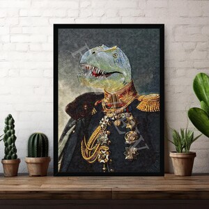 Dinosaur T. Rex Wall Art Set - Vintage Painting Style Portrait of ...