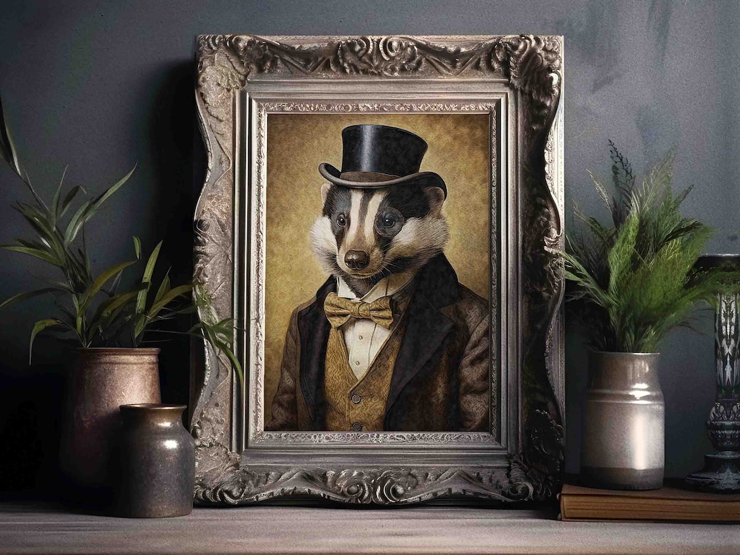 Badger Wall Art Print // Vintage Painting Style Portrait of Badger in ...