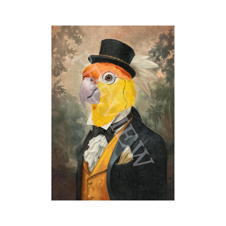 Parrot Wall Art Print // Vintage Painting Style Portrait of Caique Bird ...