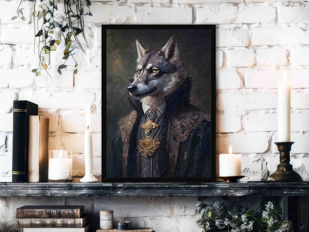 Wolf King Wall Art Print // Gothic Vintage Style Portrait of Grey ...