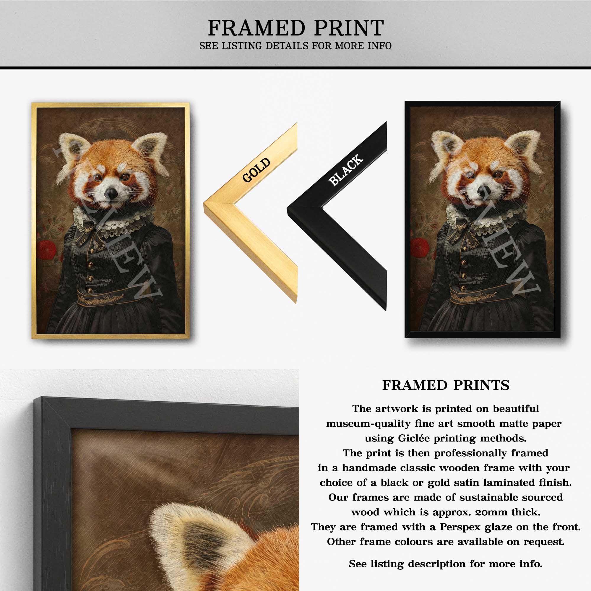 Red Panda Lady Wall Art Print // Vintage Painting Style Portrait of ...