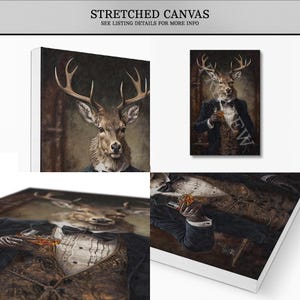 Stag Drinking Whisky Wall Art Print // Vintage Painting Style Portrait ...