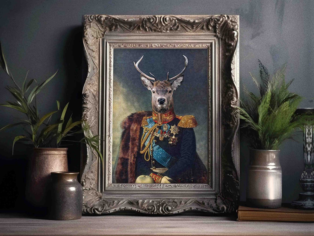Stag Wall Art Print // Vintage Painting Style Portrait of Scottish Stag ...