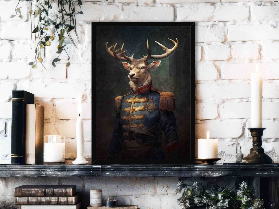 Stag Warrior Wall Art Print // Vintage Painting Style Portrait of ...