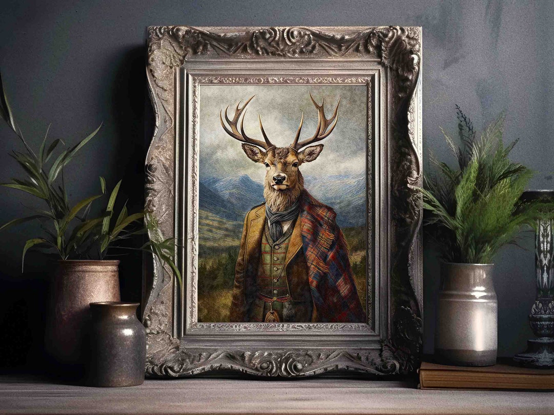 Scottish Stag Wall Art Print // Vintage Painting Style Portrait of Stag ...
