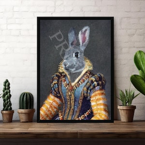 Rabbit Queen Print // Vintage Historical Royal Painting Style Portrait ...