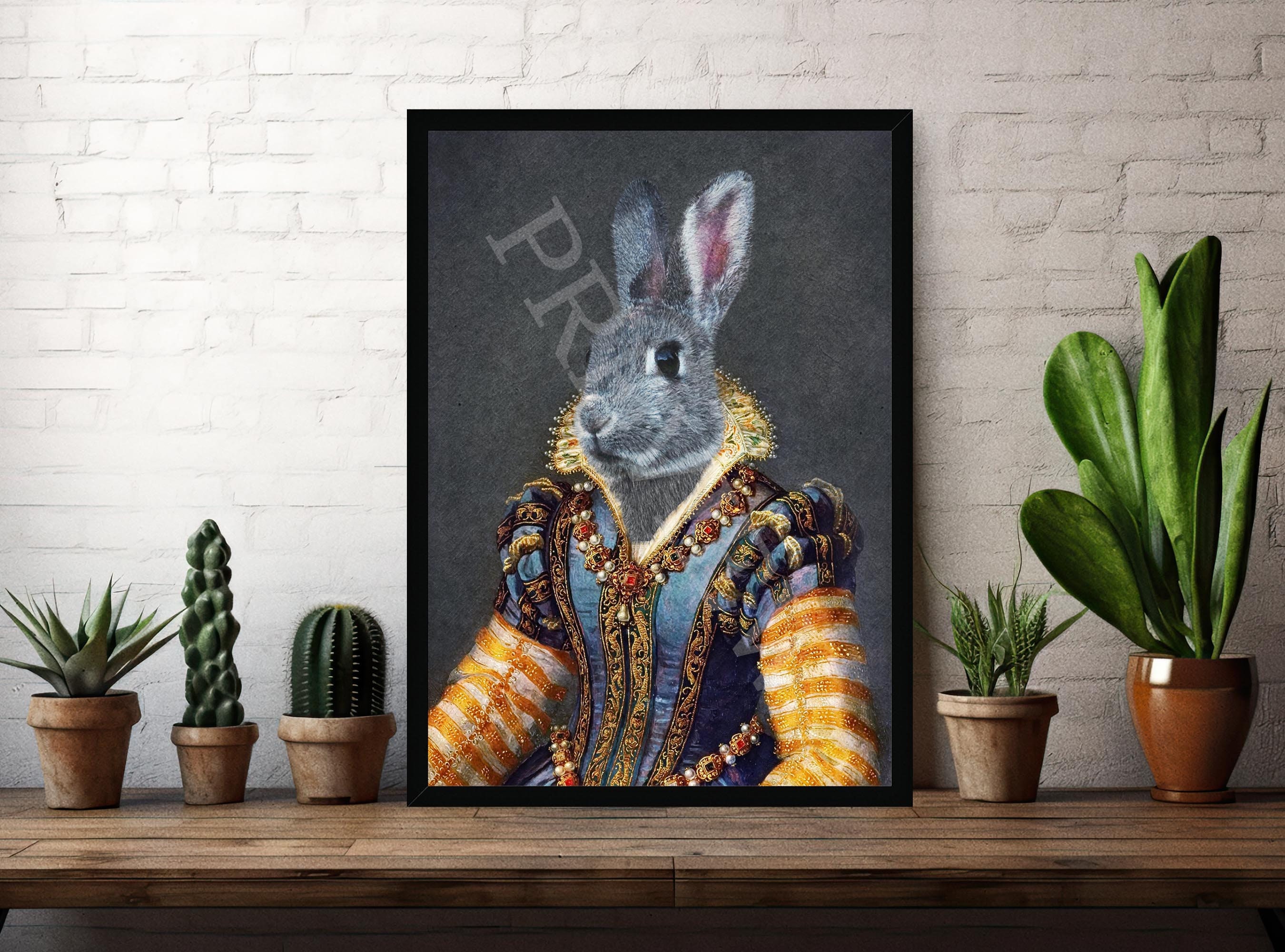 Rabbit Queen Print // Vintage Historical Royal Painting Style Portrait ...