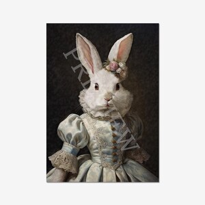 Rabbit Wall Art Print // Vintage Painting Style Portrait of Cute White ...