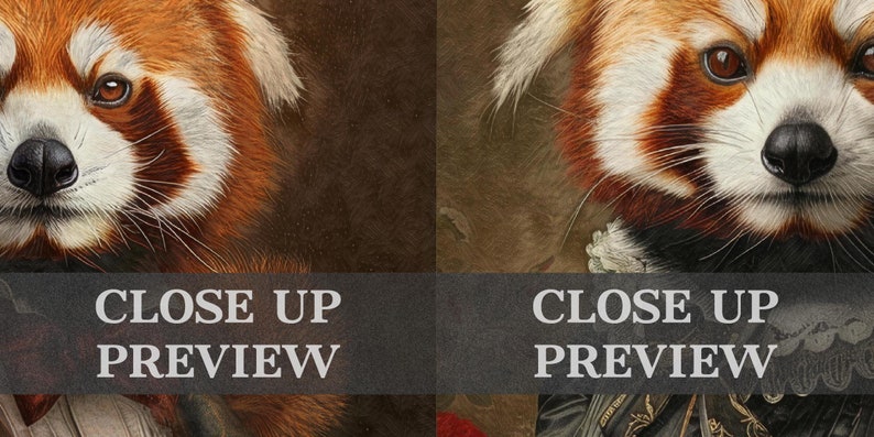 Red Panda Wall Art Set - Vintage Painting Style Portraits of Man & Lady ...