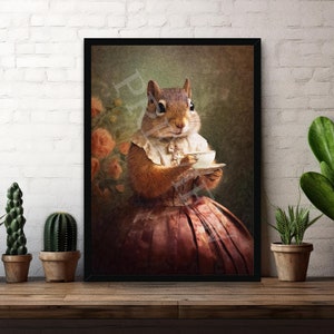 Lady Squirrel Wall Art Print // Vintage Painting Style Portrait of ...