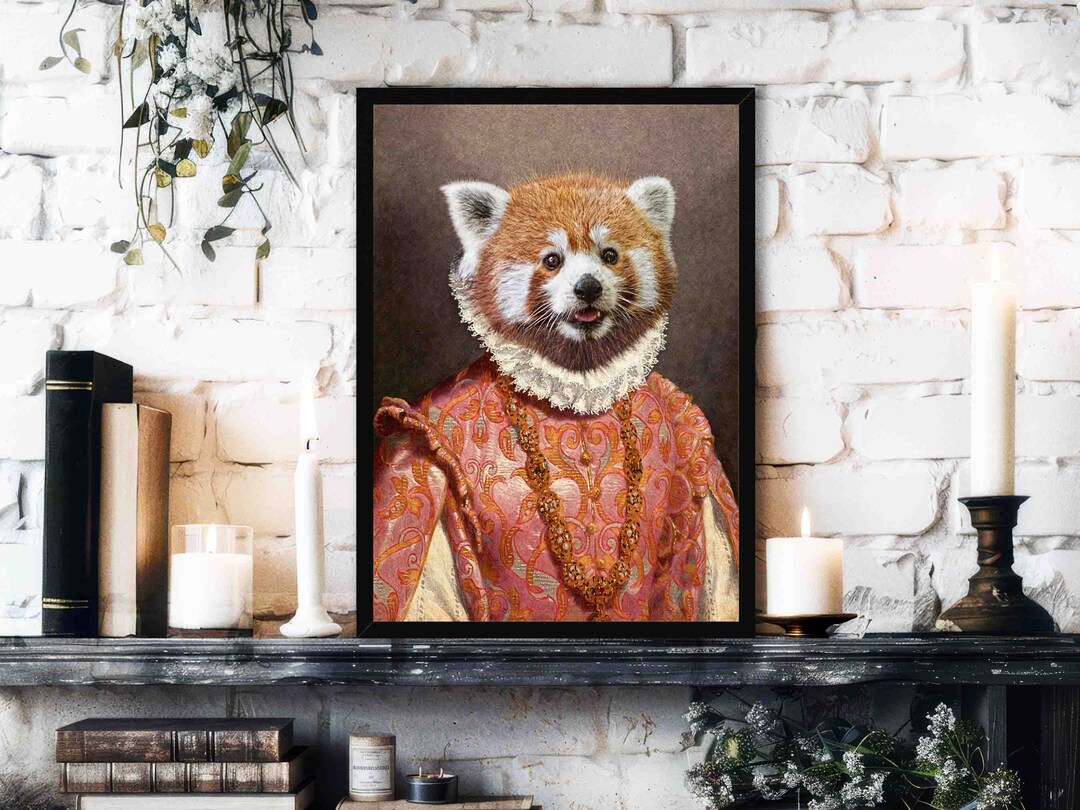 Red Panda Print // Vintage Painting Style Portrait of Cute Panda / Fox ...
