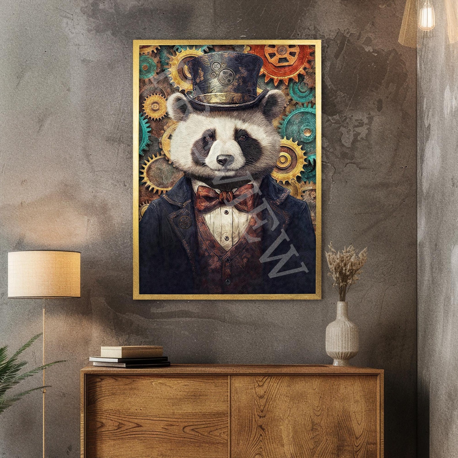 Steampunk Panda Wall Art Print // Vintage Style Portrait of Gentleman ...