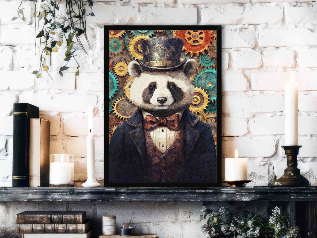 Steampunk Panda Wall Art Print // Vintage Style Portrait of Gentleman ...