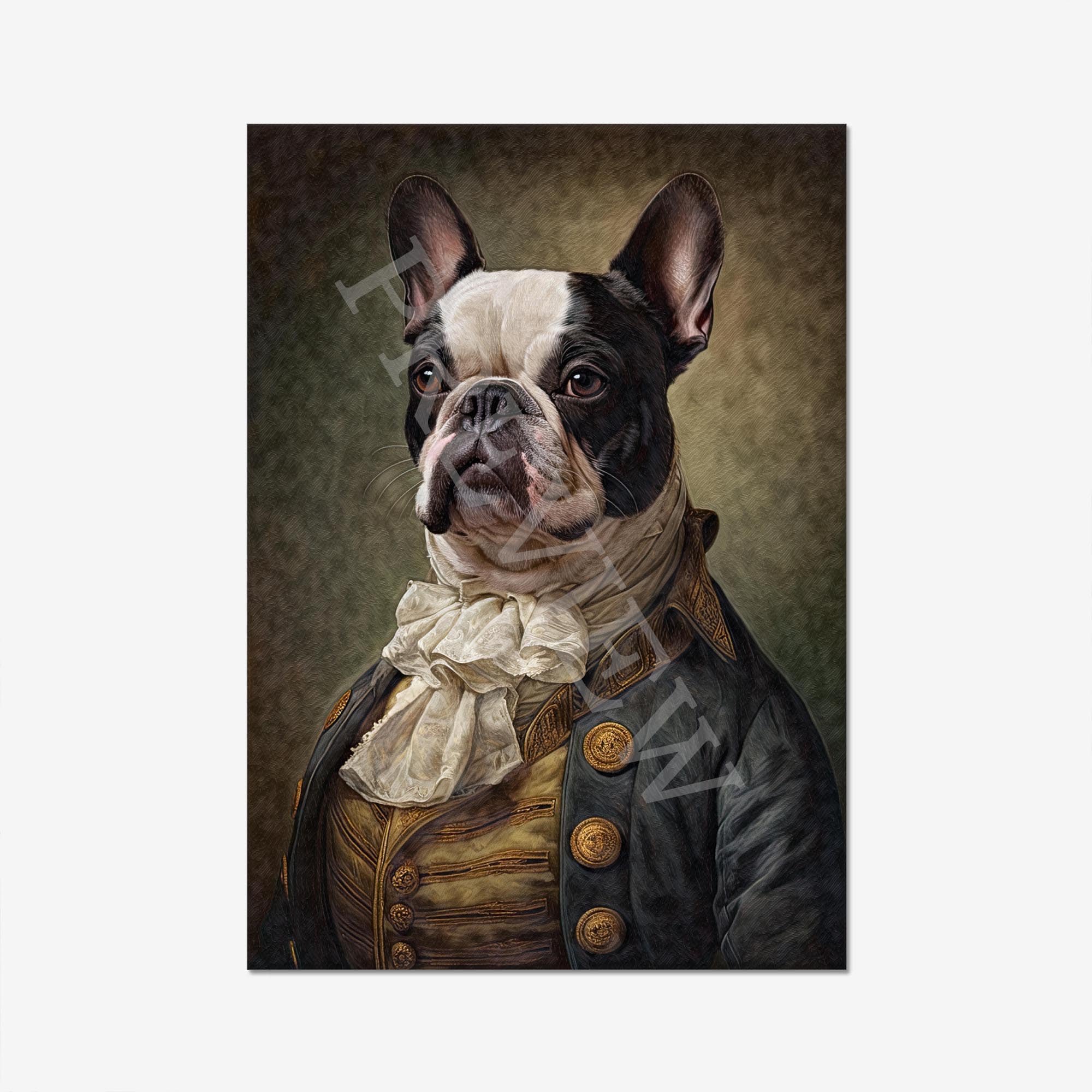 French Bulldog Wall Art Print // Black & White Frenchie Dog Wearing ...