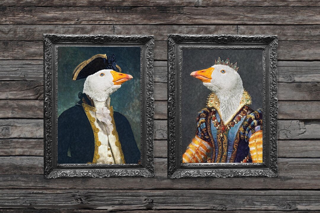 Goose Wall Art Set Vintage Painting Style Portraits of Male and Female ...