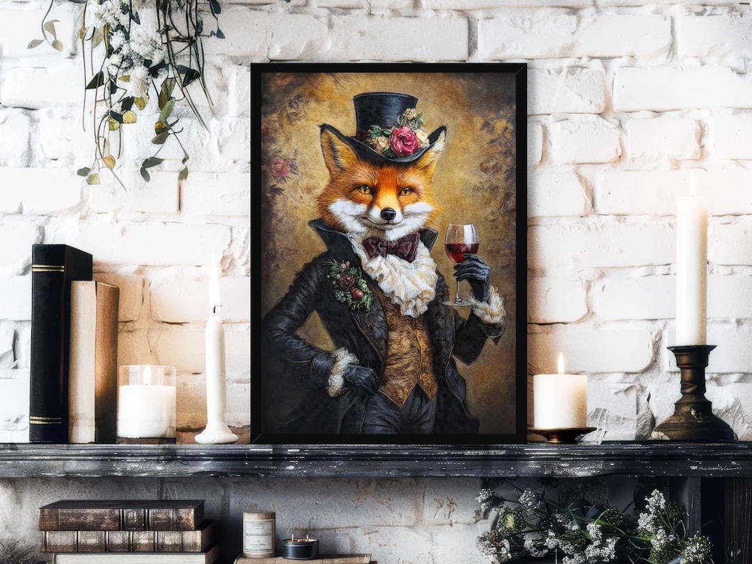 Fox Drinking Wine Wall Art Print / Vintage Painting Style Portrait of ...