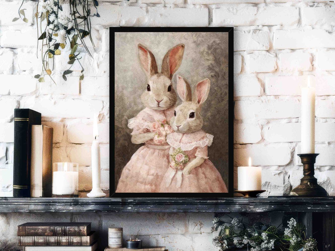 Bunny Ladies Wall Art Print // Vintage Style Poster of Cute Lady Bunny ...