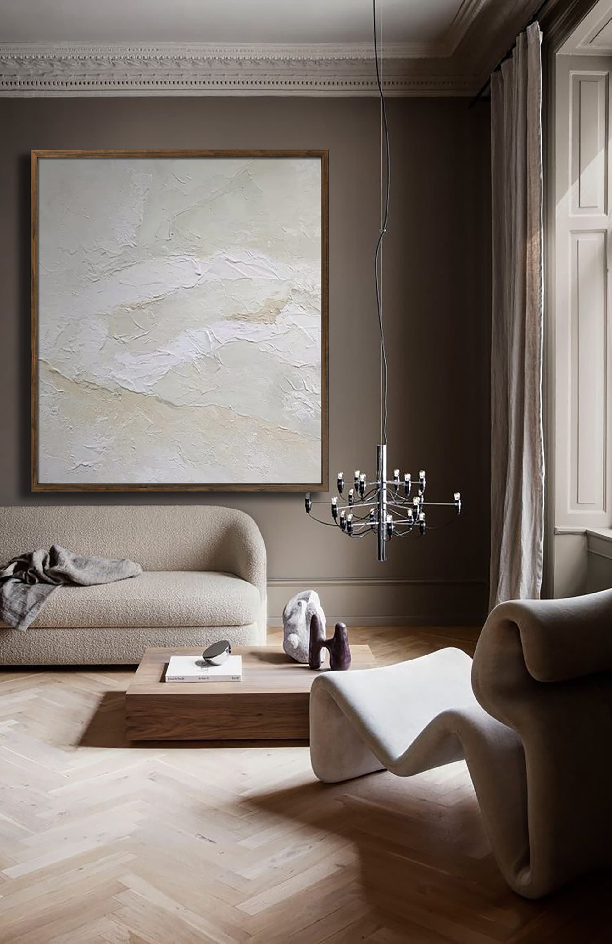 Large abstract painting beige 3D texture painting white | Etsy