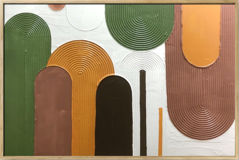 Green Orange Geometric Plaster Wall Art Brown Arched Plaster - Etsy