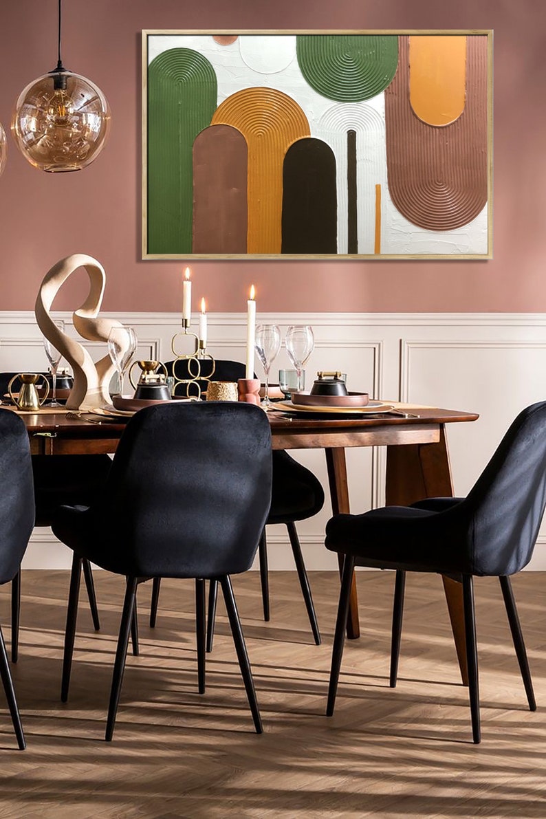 Green Orange Geometric Plaster Wall Art Brown Arched Plaster - Etsy