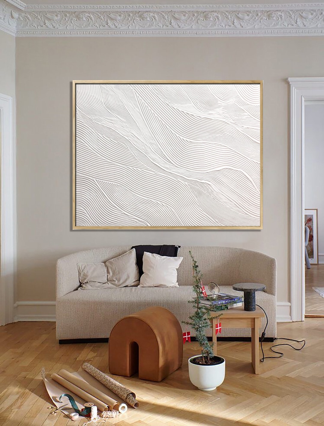 Large Nordic White Abstract， White 3D Texture Painting, White Painting ...
