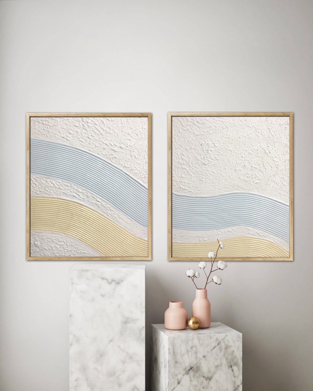 Set of 2 Arched Textured Rainbow Plaster Painting: Mid-century Modern ...