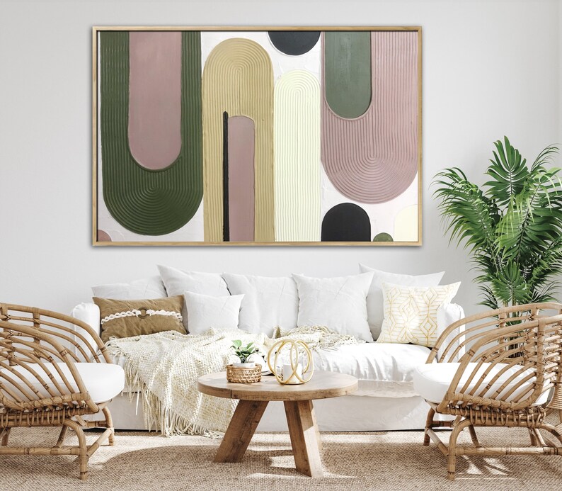 Green Light Brown Geometric Plaster Wall Art, Arched Plaster Art, Boho ...