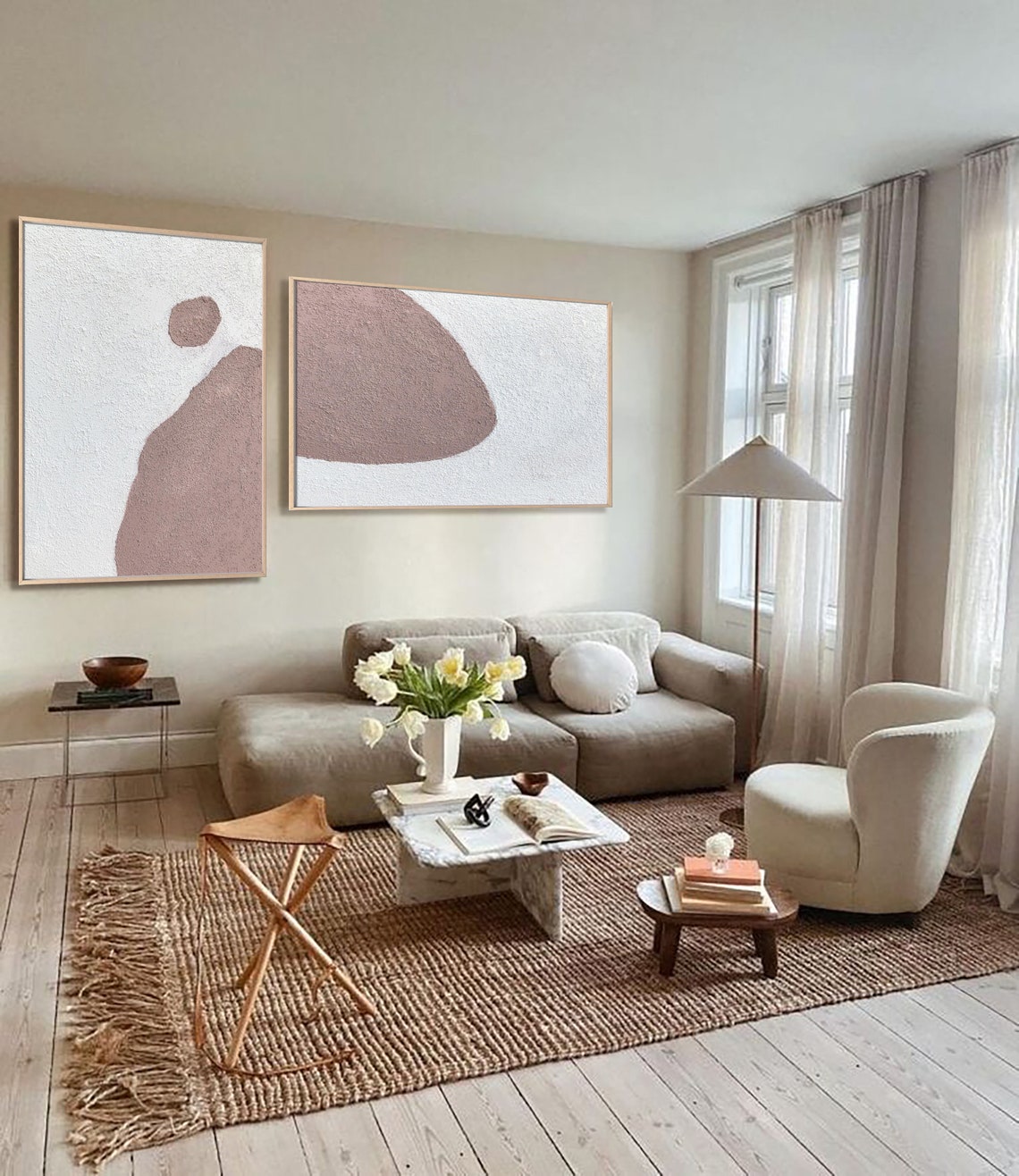 2 Piece Wall Art Canvaslarge Set of 2 Paintinglight Brown - Etsy