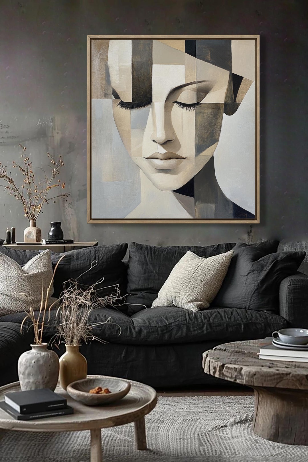 Cubism Female Portrait: Abstract Geometric Art Canvas - Etsy