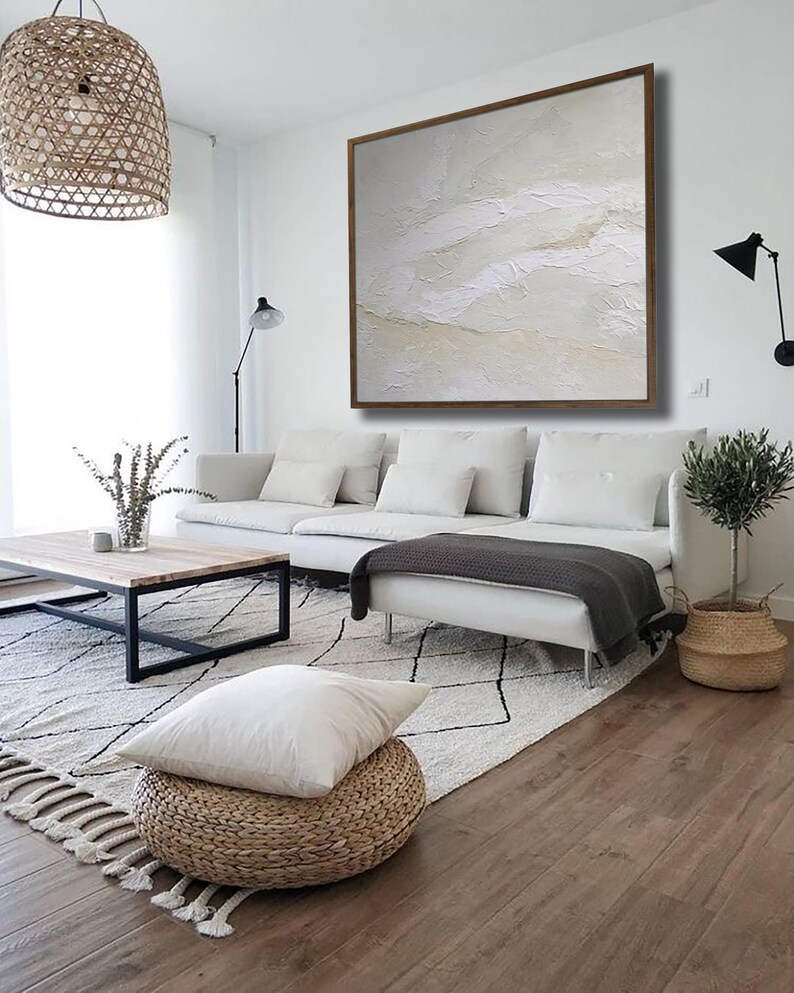 Large Abstract Painting Beige 3D Texture Painting White | Etsy