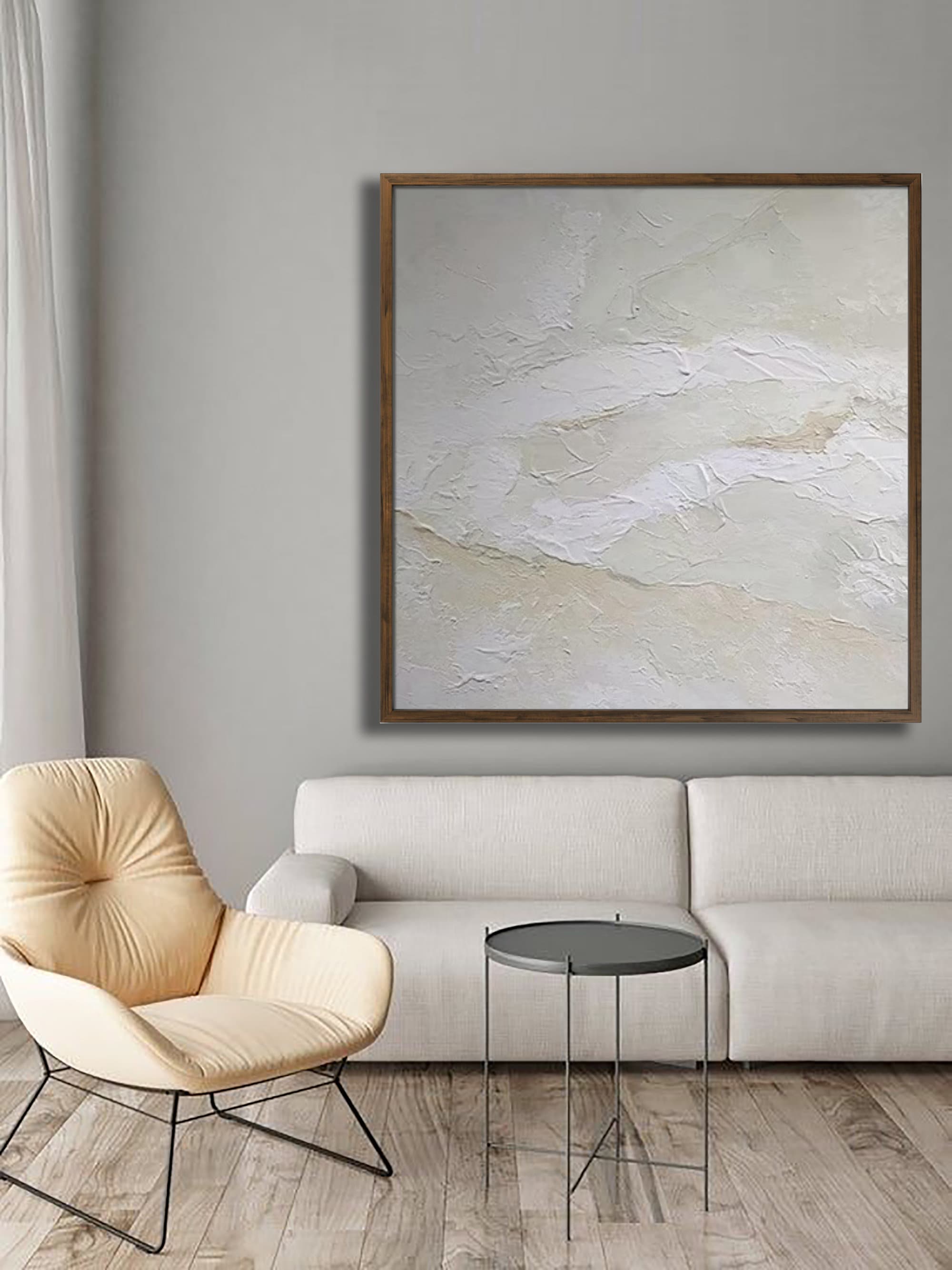 Large abstract painting beige 3D texture painting white | Etsy