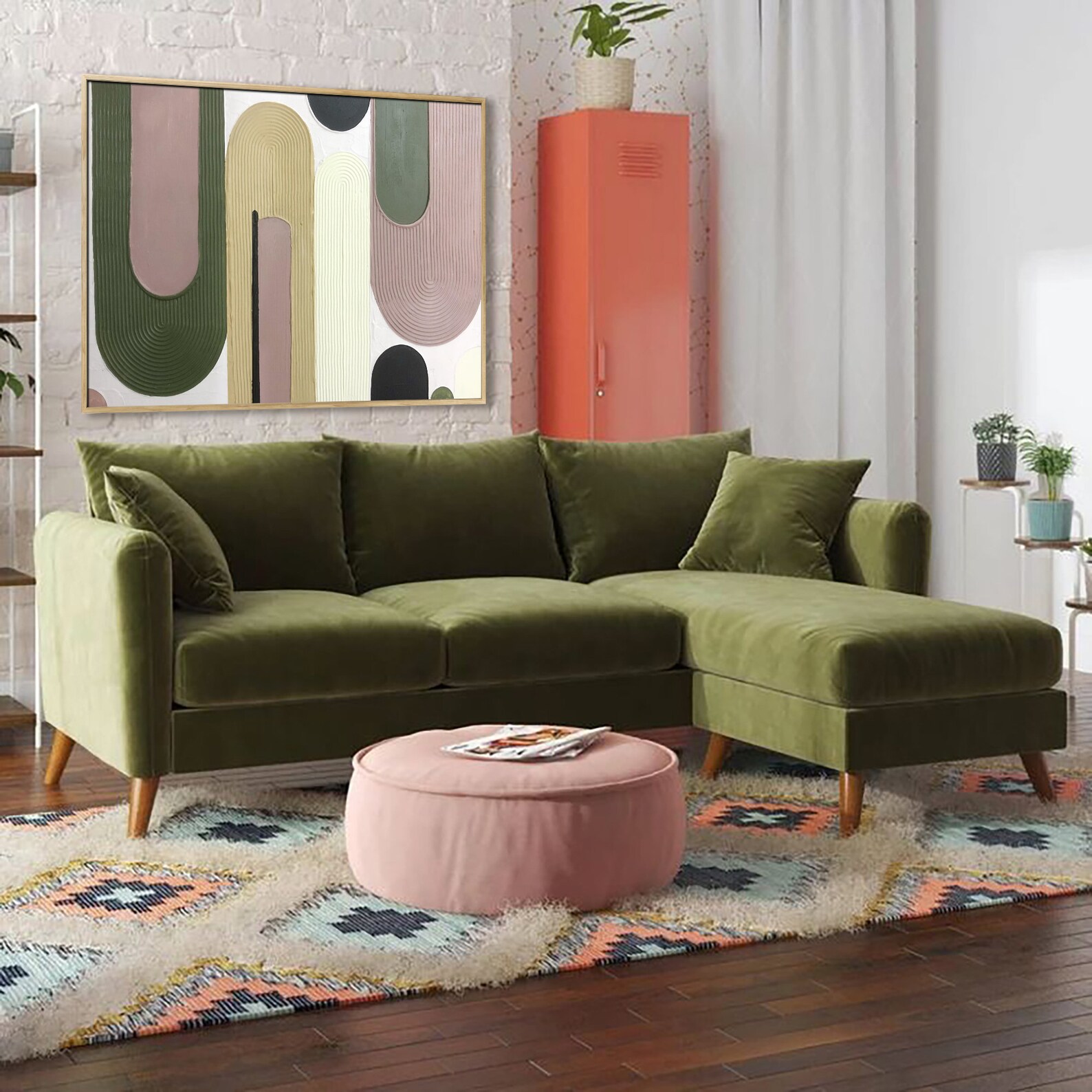 Green Light Brown Geometric Plaster Wall Art, Arched Plaster Art, Boho ...