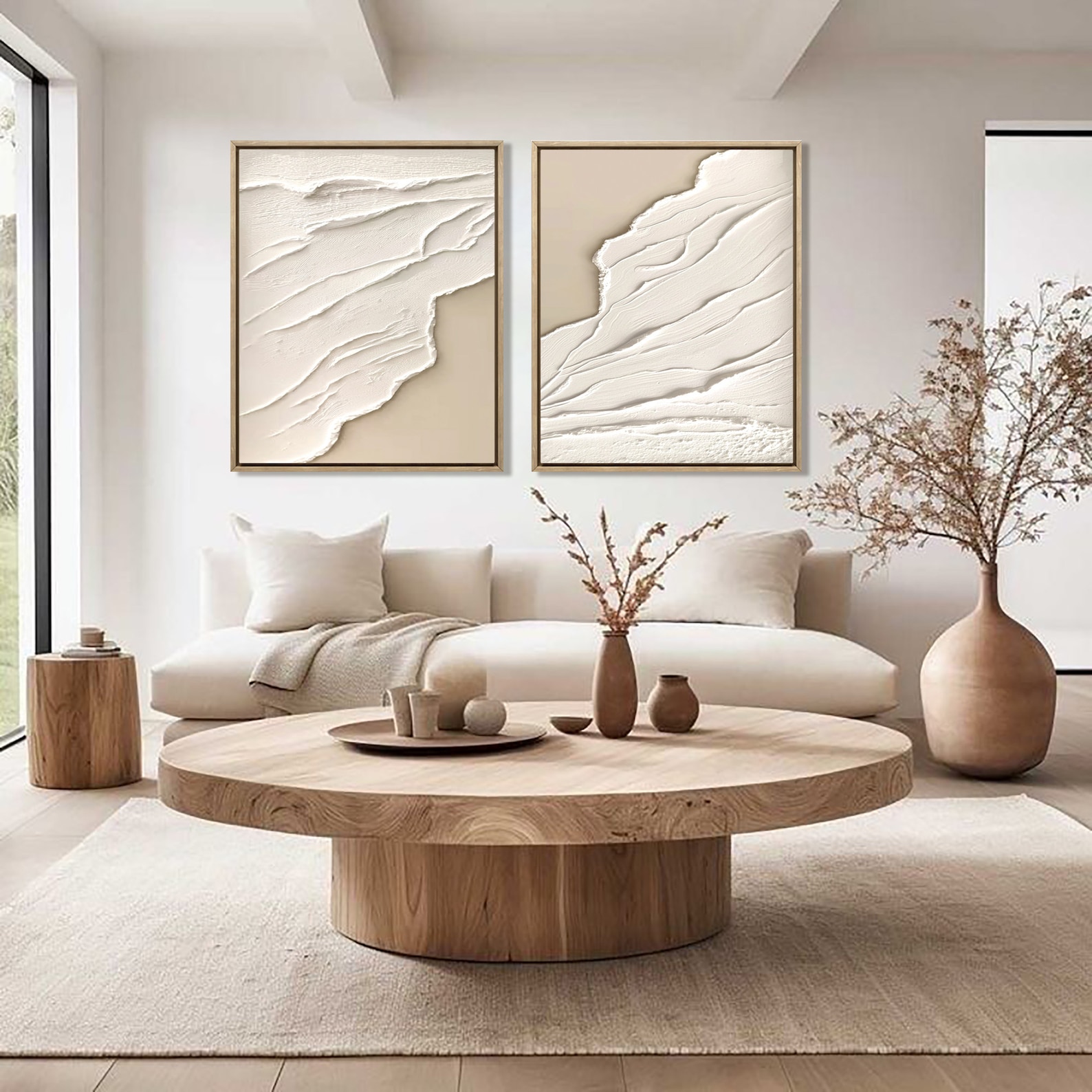 Set of 2 Mid Century Abstract White Neutral Decor White Plaster Wall ...