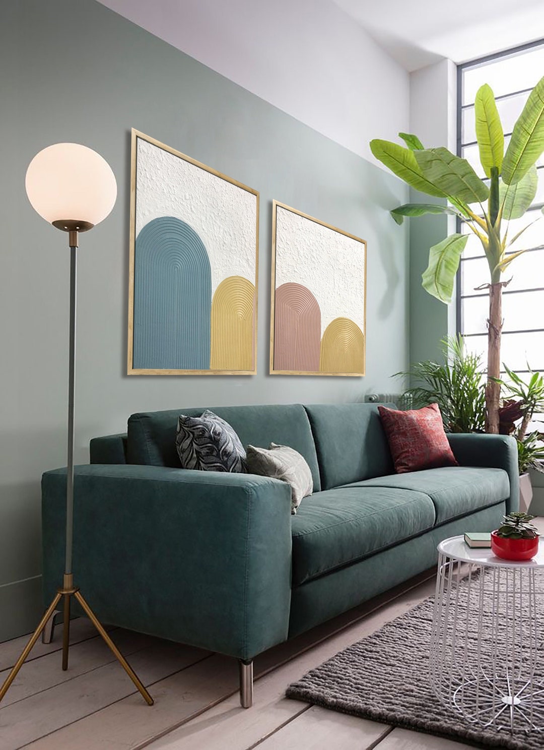 Set of 2 Rainbow Arch Plaster Art: Minimal Scandinavian Paintings - Etsy