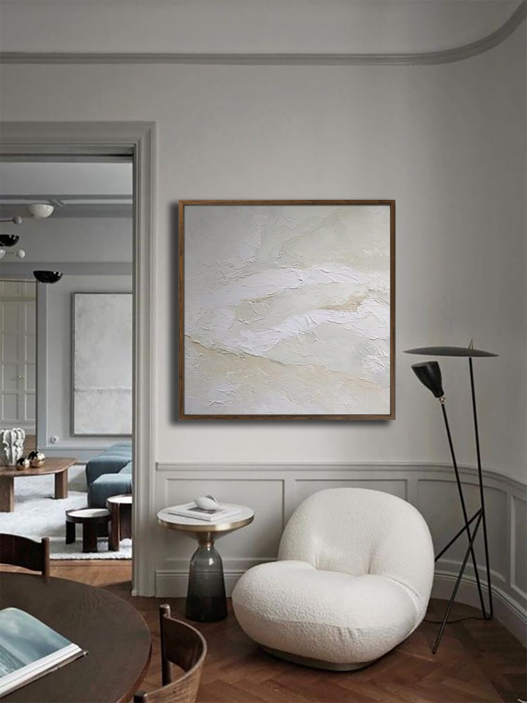 Large abstract painting beige 3D texture painting white | Etsy