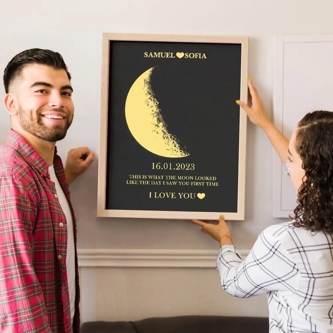 Custom Moon Phase Print With Date | Personalized Lunar Phase Star Map ...