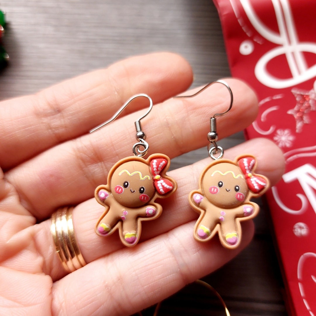 Gingerbread Man Earrings, Gingerbread Girl Earrings, Festive Anime ...