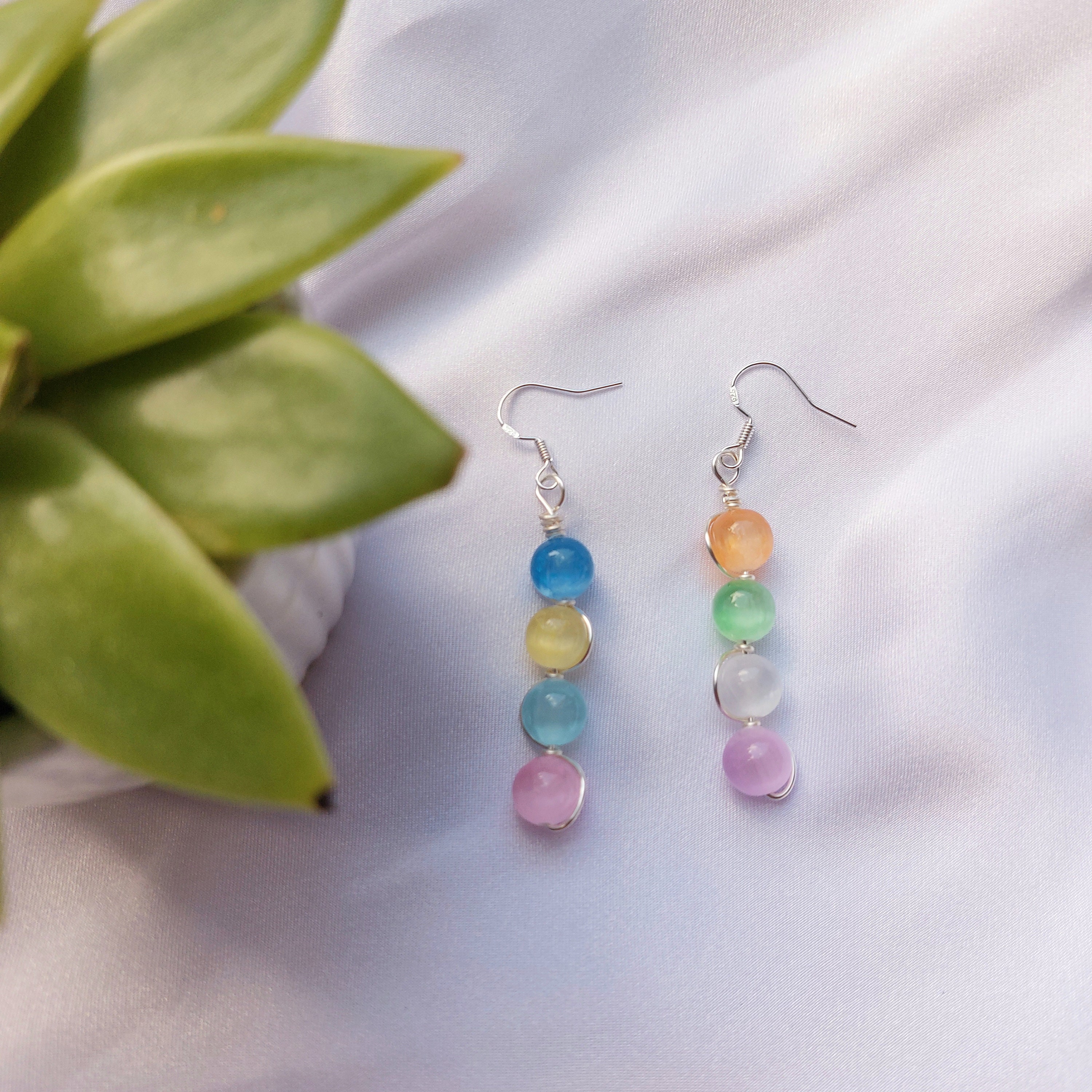 Selenite Pastel Earrings, Sterling Silver Hooks - Etsy