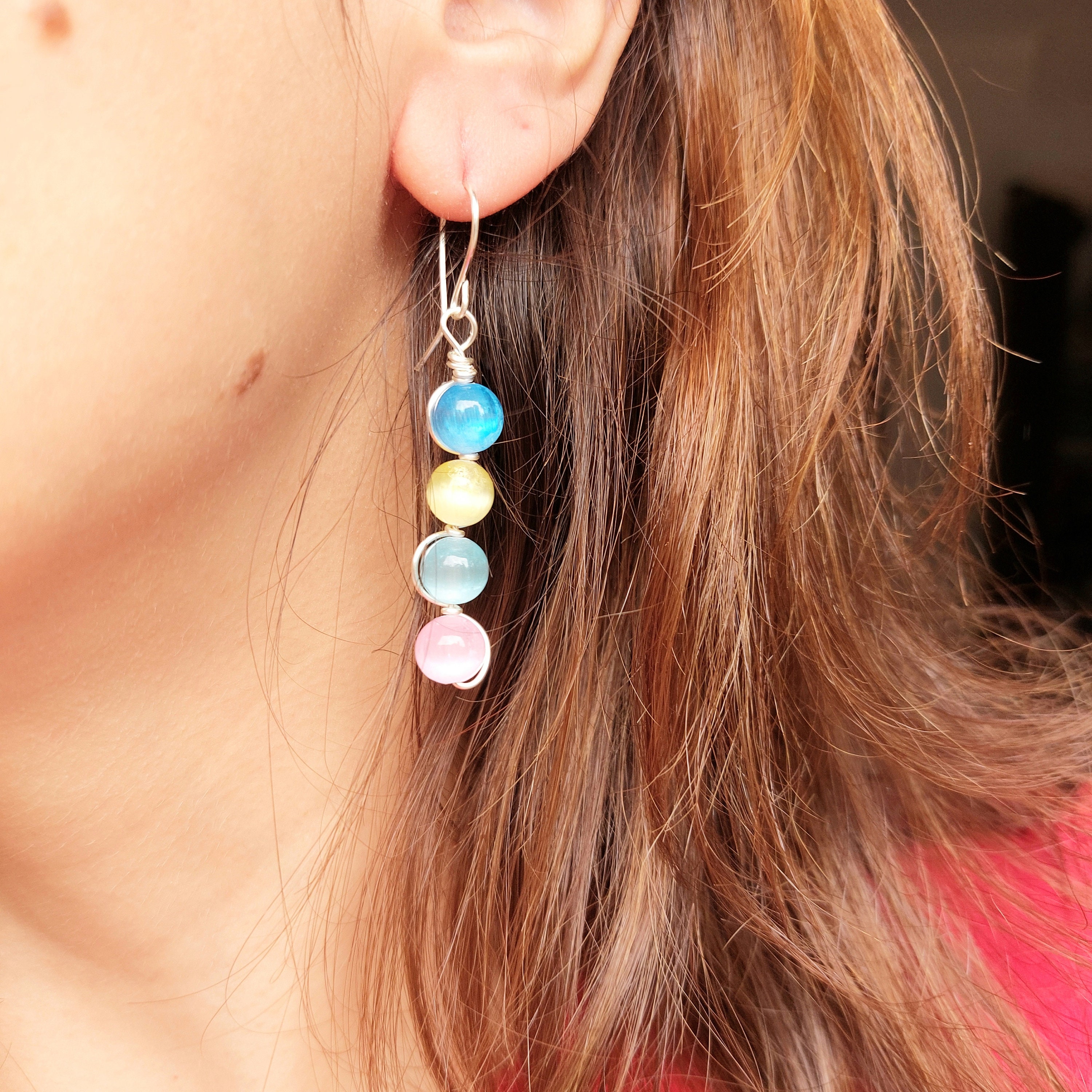 Selenite Pastel Earrings, Sterling Silver Hooks - Etsy