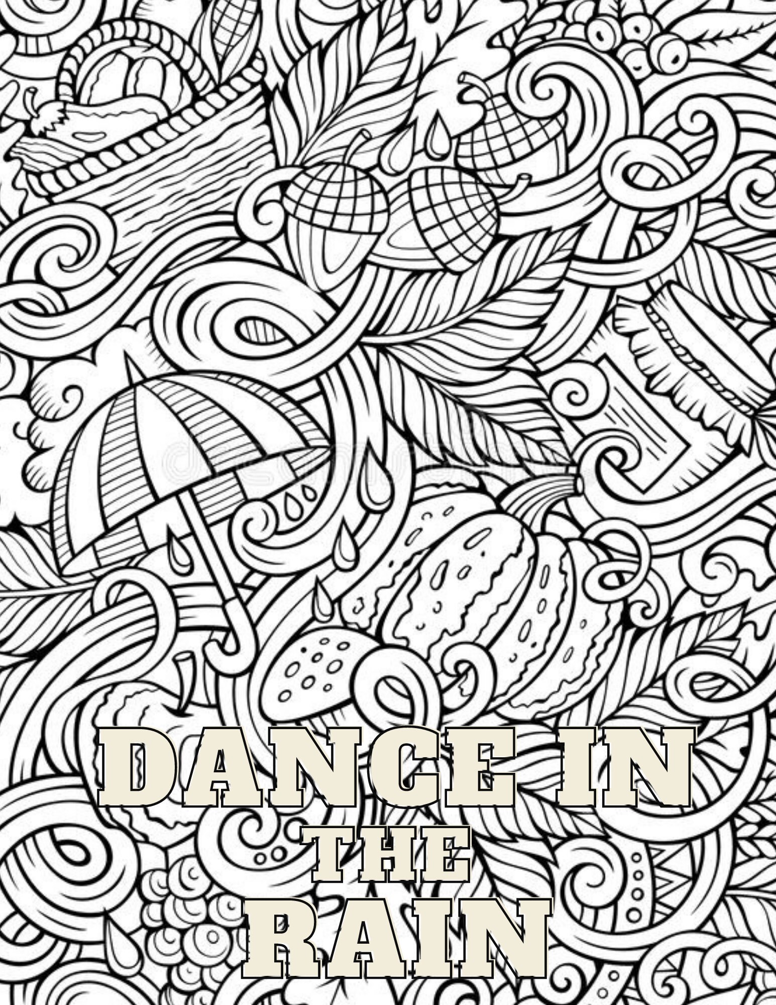 Abstract Coloring Page, Mandala, Dance in the Rain, Adult Coloring Page ...