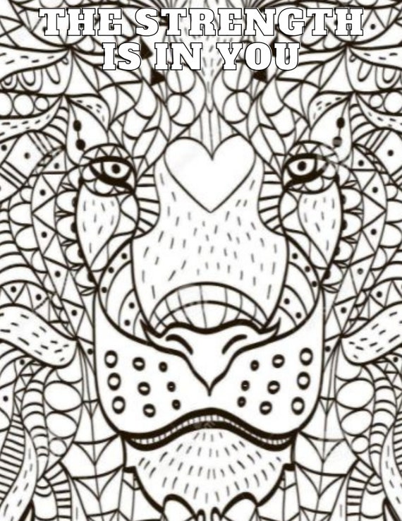 Adult Coloring Page Lionstrength | Etsy