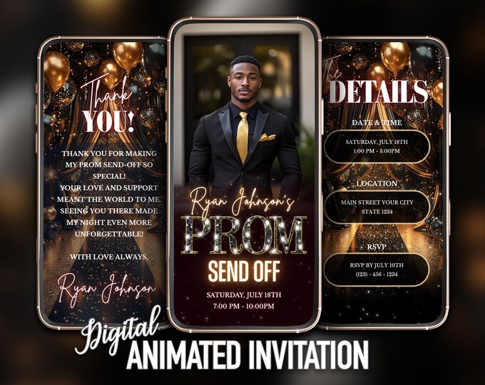 Black and Gold Prom Send off Invitation: Editable Template (digital ...