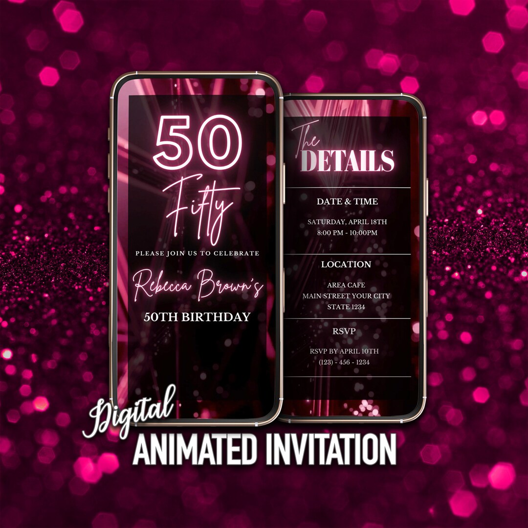 Editable Pink 50th Birthday Invitation Template, Fifty Birthday Invite ...