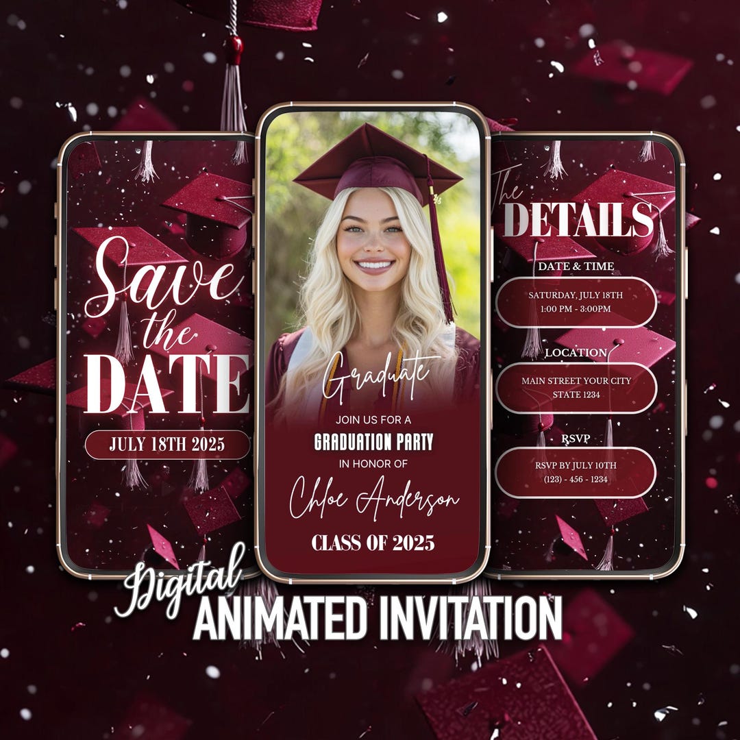 Maroon Color Graduation Invitation, Class of 2025, Editable Digital ...